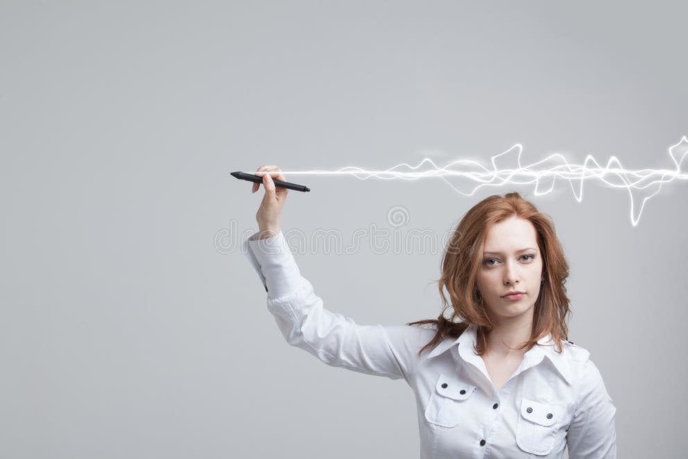 Woman Making Magic Effect - Flash Lightning. the Concept of Copywriting ...