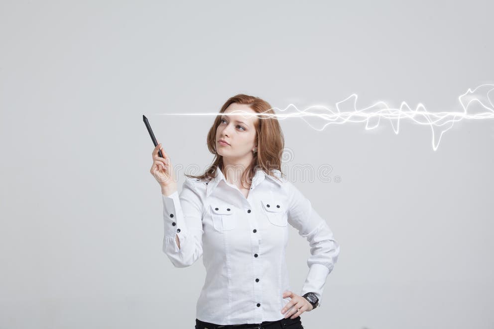 Woman Making Magic Effect - Flash Lightning. the Concept of Copywriting ...