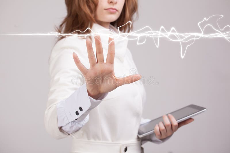 Woman Making Magic Effect - Flash Lightning. the Concept of Electricity ...