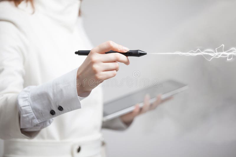 Woman Making Magic Effect - Flash Lightning. the Concept of Electricity ...