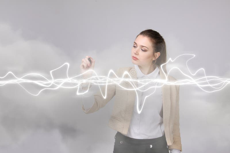 Woman Making Magic Effect - Flash Lightning. the Concept of Electricity ...