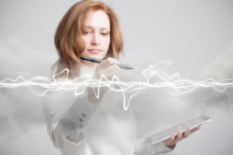 Woman Making Magic Effect - Flash Lightning. the Concept of Electricity ...