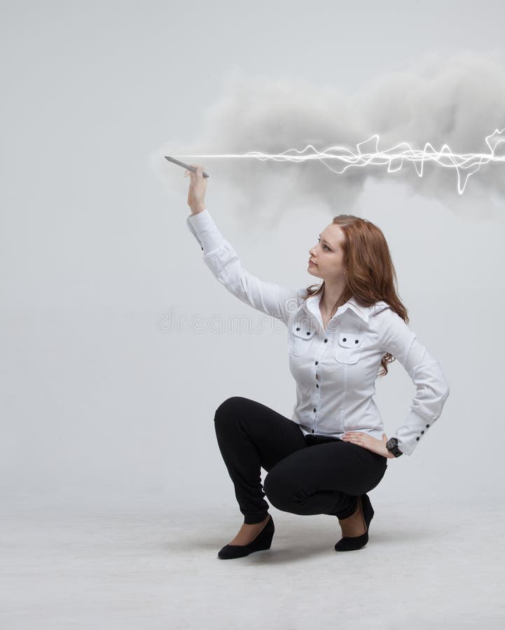 Woman Making Magic Effect - Flash Lightning. the Concept of Electricity ...