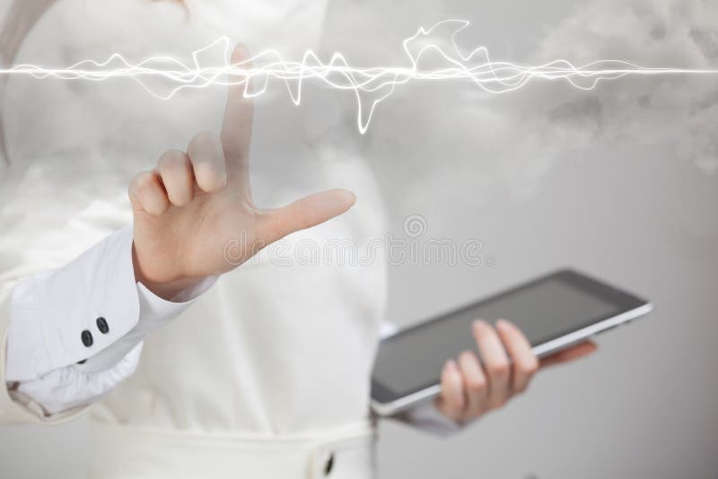 Woman Making Magic Effect - Flash Lightning. the Concept of Electricity ...