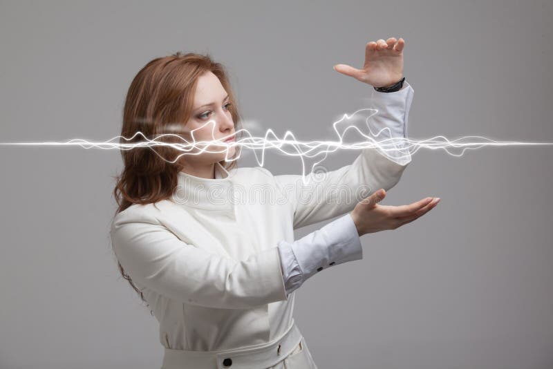 Woman Making Magic Effect - Flash Lightning. the Concept of Electricity ...