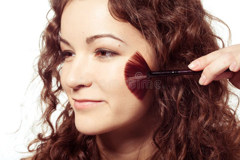 Woman is making make-up stock image. Image of brush, hold - 32600301