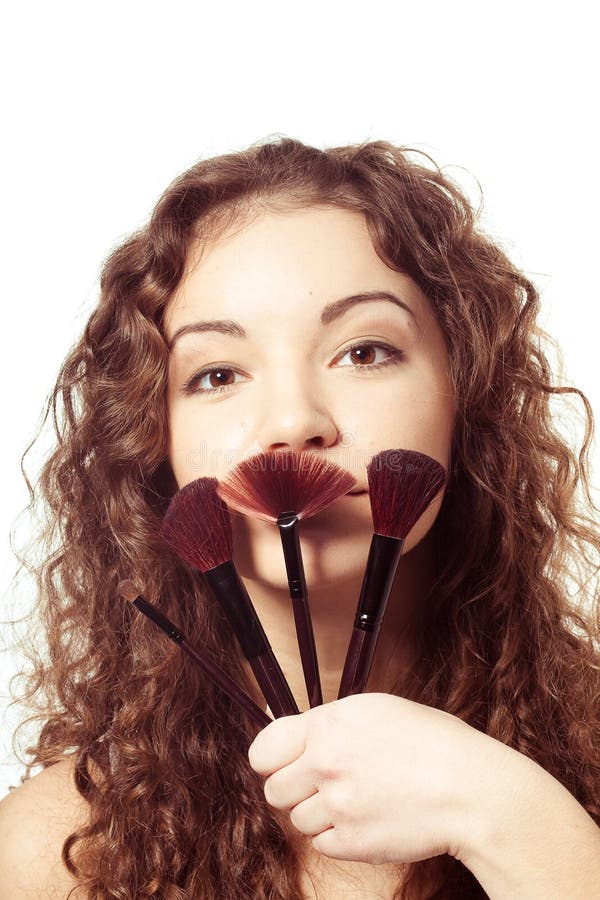 Woman is making make-up stock photo. Image of brush, hold - 32600302