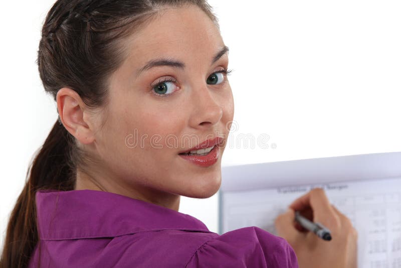 Woman making notes stock image. Image of pretty, document - 30595187