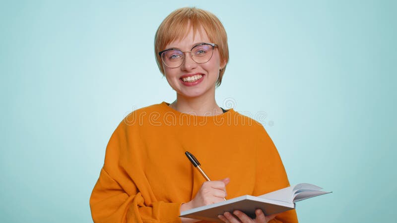 Woman Making Notes Writing Down Thoughts with Pen into Notepad Notebook ...