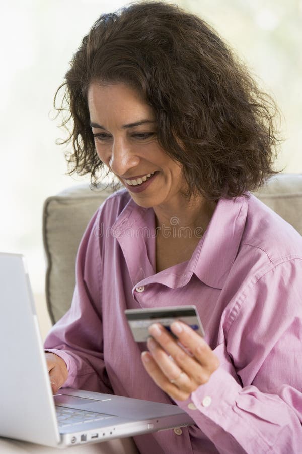 Woman Making Online Purchase Stock Image - Image of latin, smiling: 5096657