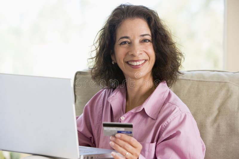 Woman Making Online Purchase Stock Image - Image of latin, smiling: 5096657