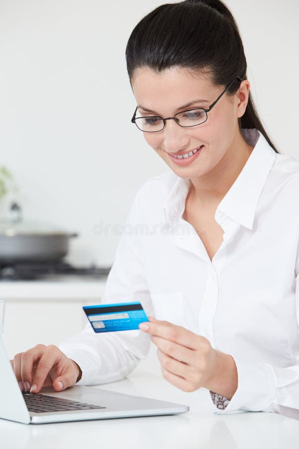 Woman Making Online Purchase at Home Stock Image - Image of debit ...