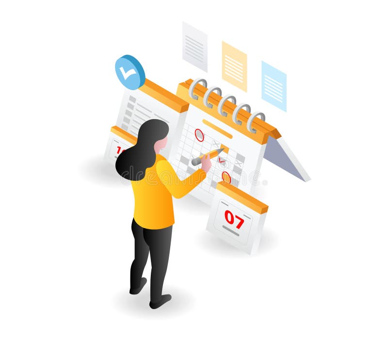 Woman Making Plans by Marking on Calendar Stock Vector - Illustration ...