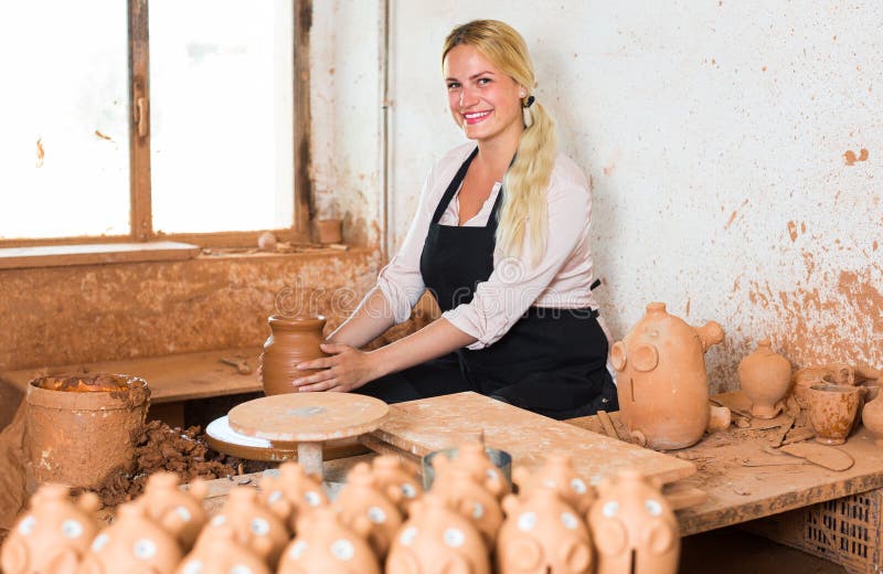 Woman making pot stock image. Image of cheerful, craft - 74999841
