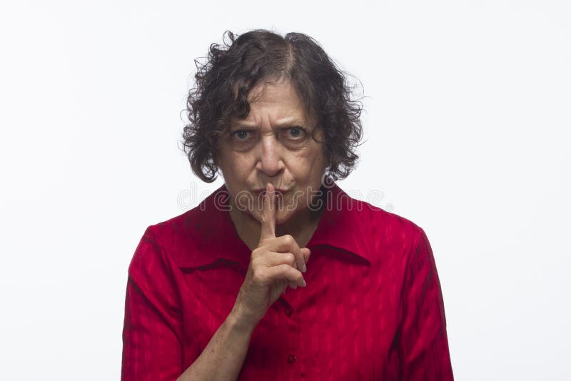 Woman Making a Quiet Gesture, Horizontal Stock Image - Image of happy ...