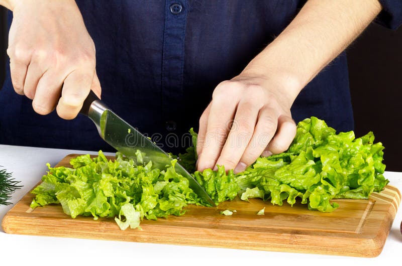 Woman Making Salad in Kitchen Stock Image - Image of eating, cutting ...