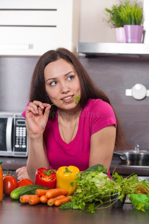Woman making salad stock image. Image of pepper, beautiful - 33255911