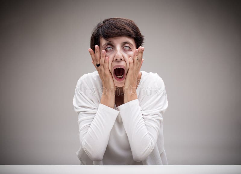 Woman Making the Scream Icon Face Stock Image - Image of humorous ...