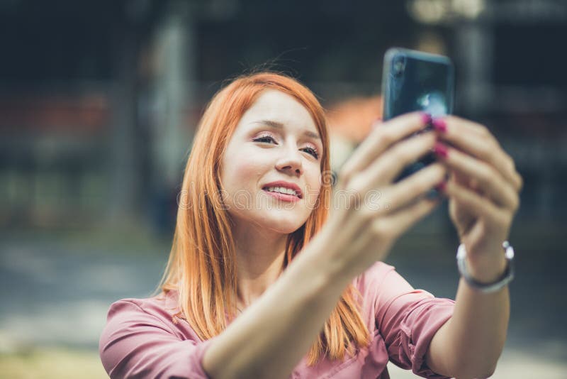 Self Portrait. Couple Taking Self Portrait on the Street Stock Photo ...