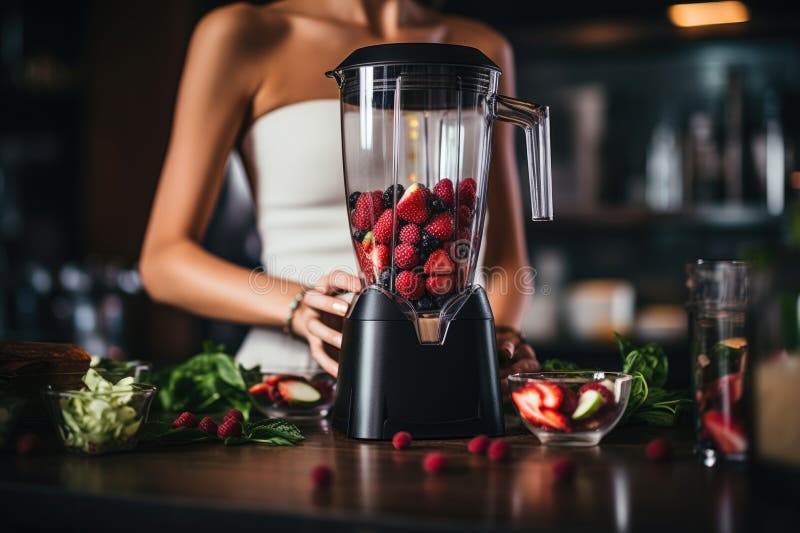 Woman Making Smoothie Using Blender. Ai Generated Stock Photo - Image ...