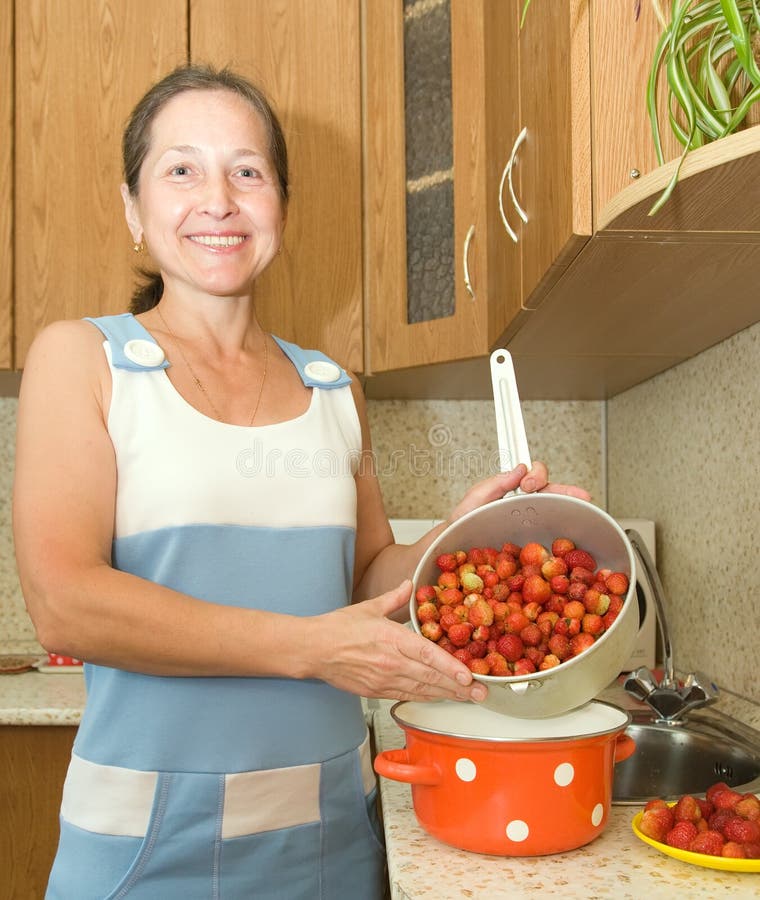 Woman Making Strawberry Jam Stock Image - Image of chef, housework ...