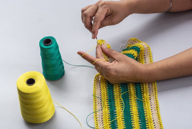 Woman Crocheting Pattern with Crochet Hook Close-up Stock Image - Image ...