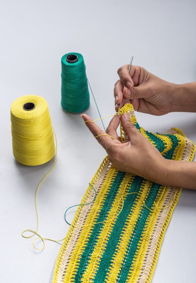 Woman Crocheting Pattern with Crochet Hook Close-up Stock Photo - Image ...