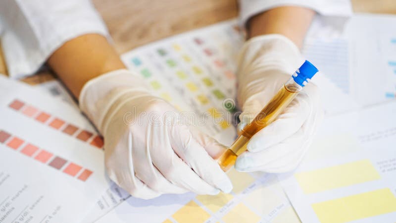 Woman Making Urine Test with Ph Material in Laboratory. Stock Image ...