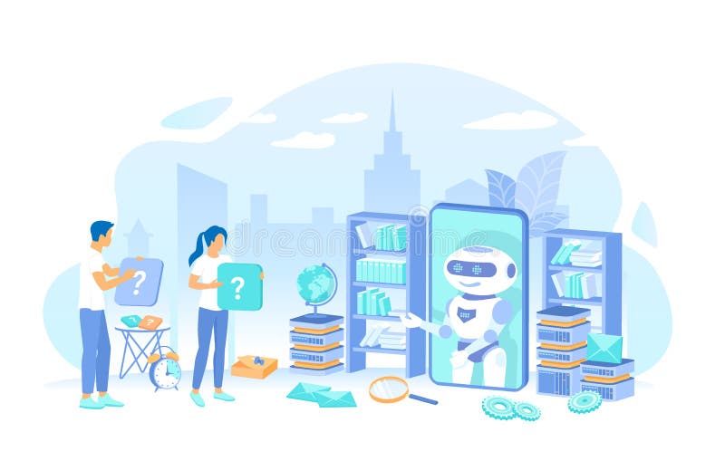 Woman and Man Ask Questions, Talking with Chatbot Robot in Smartphone ...