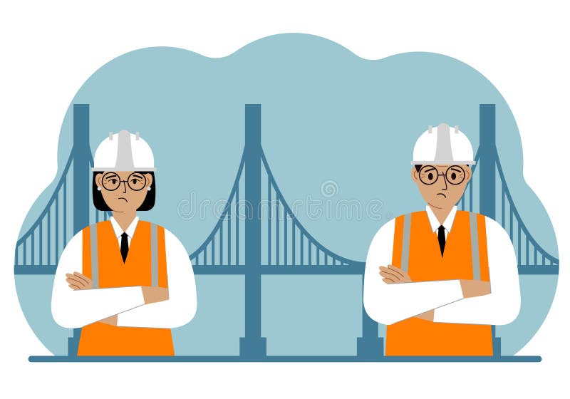 Woman and Man Civil Engineers Next To the Bridge. the Concept of Civil ...