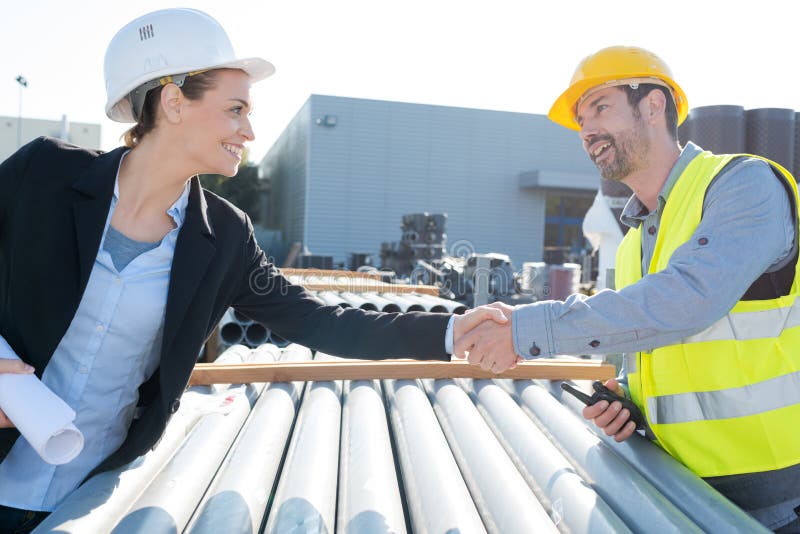 Woman and Man Engineer Working and Agreement Stock Image - Image of ...