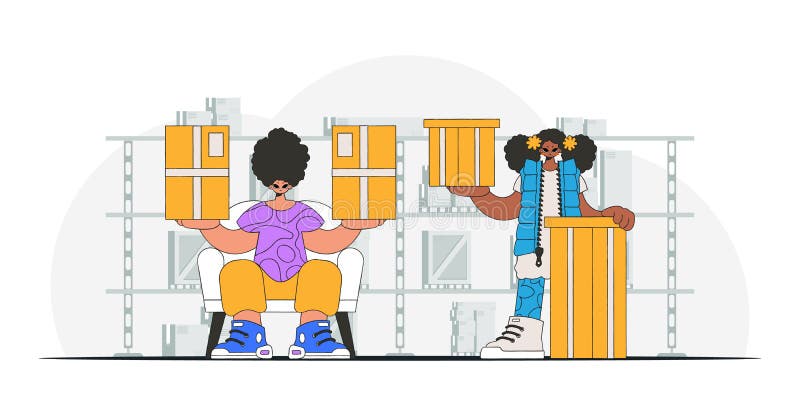 A Woman and a Man are Holding Boxes in Their Hands. Parcel Delivery ...