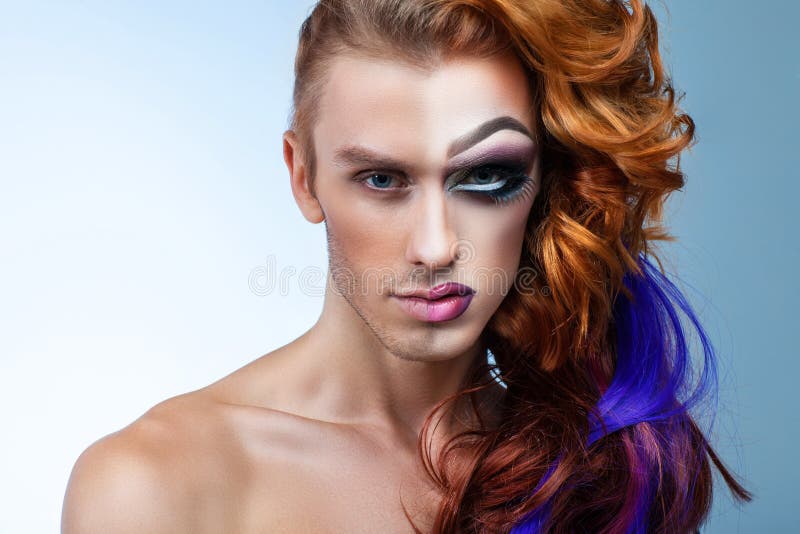 Woman into a man stock photo. Image of hairstyles, haired - 128045288