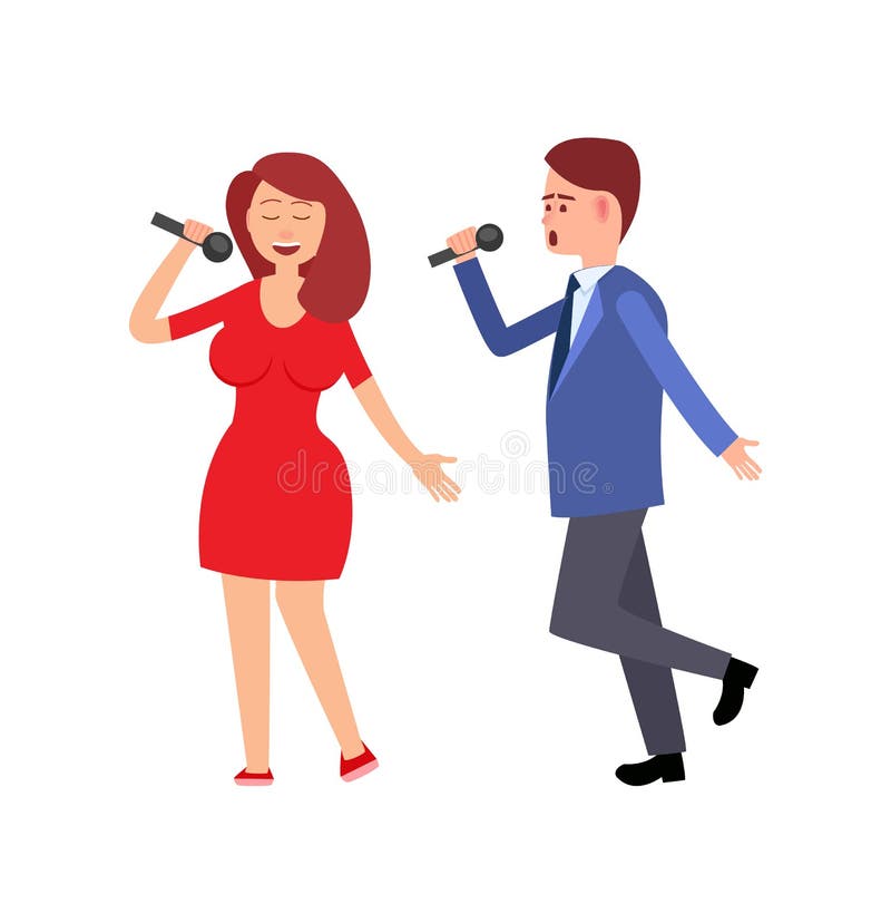 Artists Woman And Man Singing Song Concert Vector Stock Vector