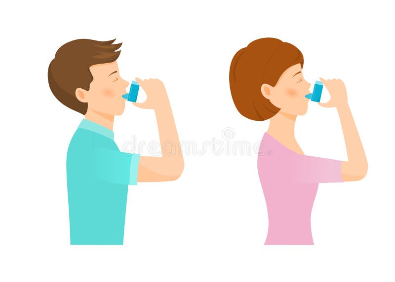 Woman and Man Use an Inhaler Stock Vector - Illustration of treated ...