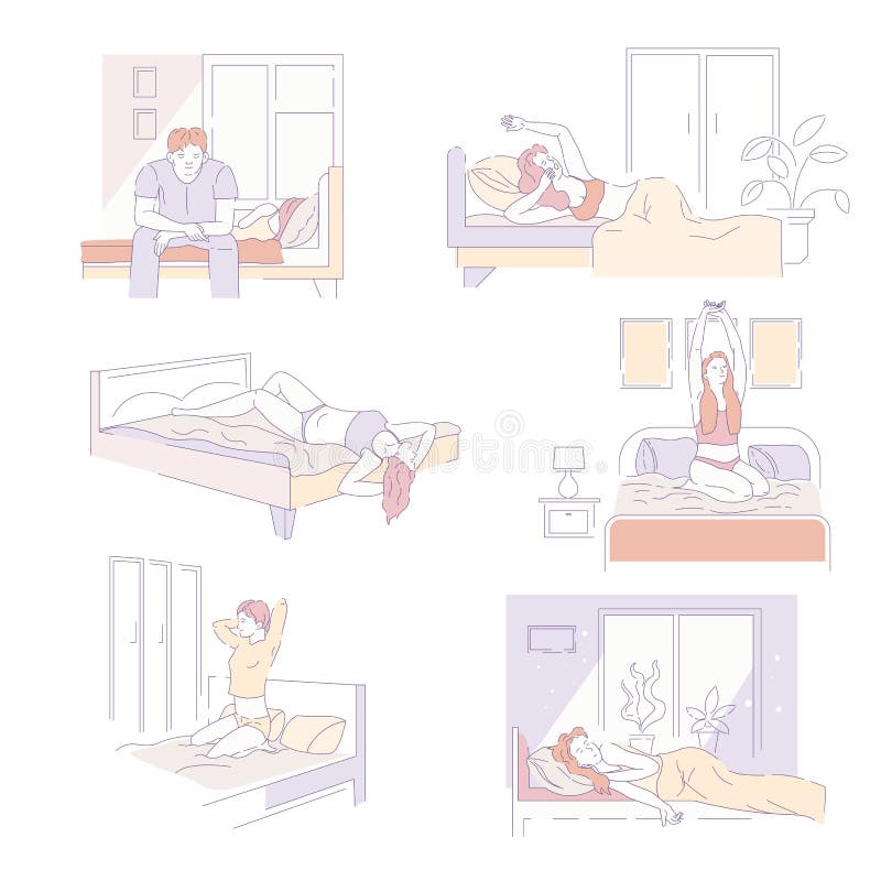 Woman and Man Waking Up Early Morning Energetic People Stock Vector ... Woman and Man Waking Up Early Morning Energetic People Stock Vector ...