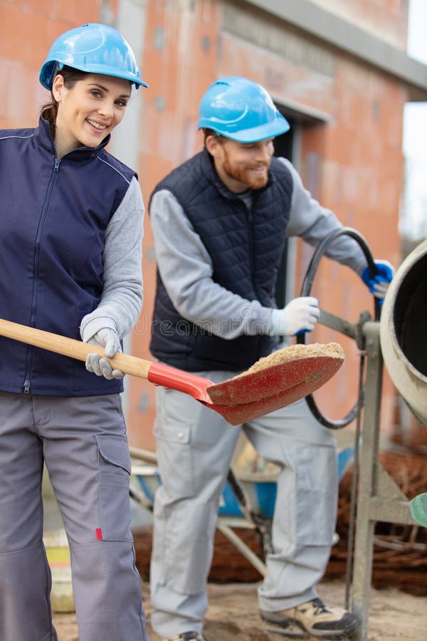 Woman and Man Working Construction Site Stock Photo - Image of industry ...