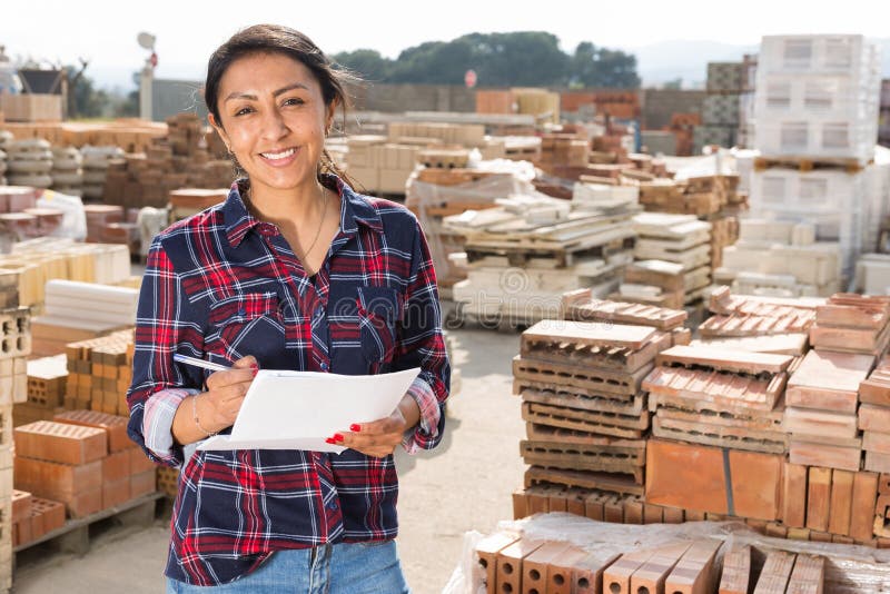 Woman Manager Leads the Accounting of Materials at Construction Site ...