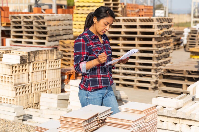 Woman Manager Leads the Accounting of Materials at Construction Site ...