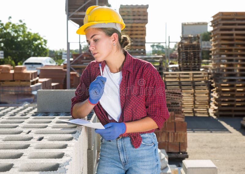 Woman Manager Leads the Accounting of Materials at Construction Site ...