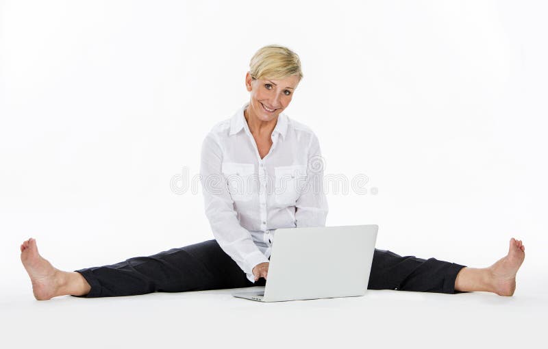 Woman Manager Sat on the Floor with Laptop Stock Image - Image of ...