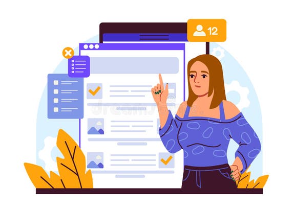 Woman Managing Online Task List Interface. Vector Illustration Stock ...