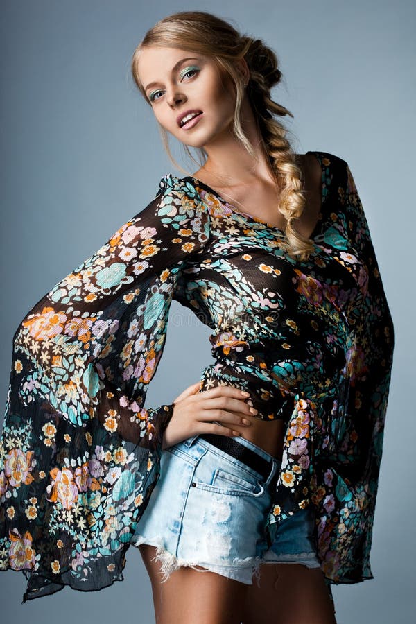 Woman in Many-colored Blouse Stock Image - Image of look, glamour: 28640775