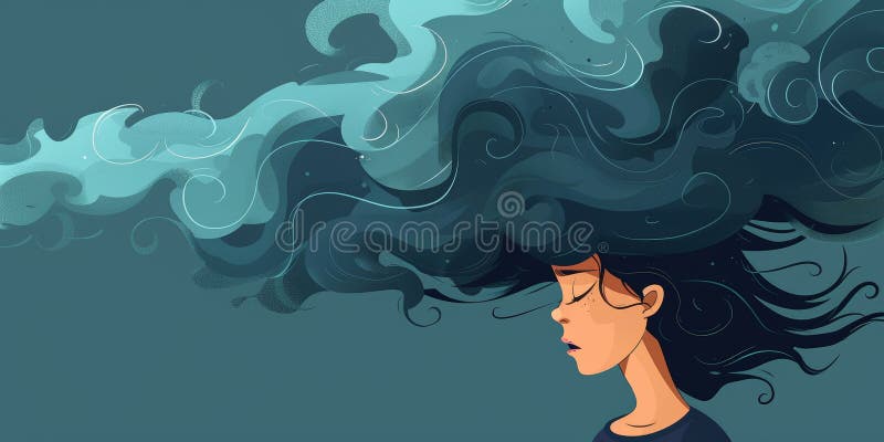 Woman with Many Thoughts in the Head, Overthinking Concept Stock Photo ...