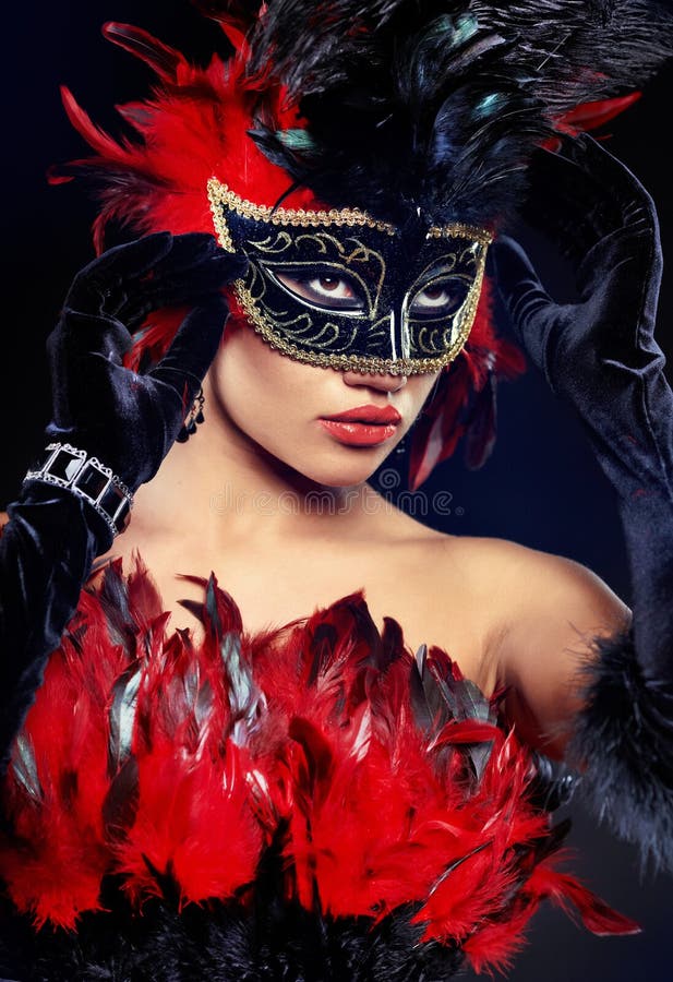 Attractive Young Woman Wearing a Black Gem Mask Stock Photo - Image of ...