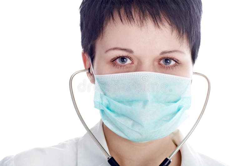 Confident Woman Doctor Face Wearing Surgical Mask Stock Photo - Image ...