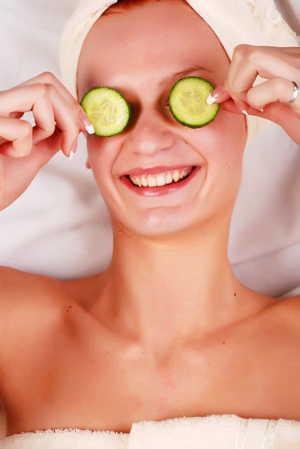 Woman in Mask from Cucumber Stock Image - Image of white, young: 9059759