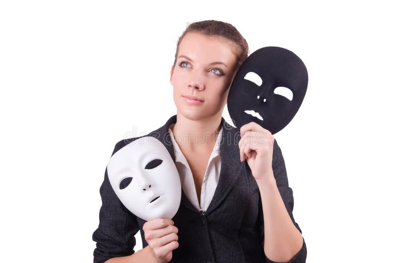 Woman with the Mask in Hypocrisy Concept Stock Image - Image of ...