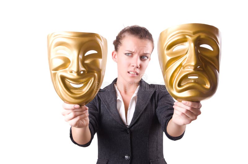 Woman with the Mask in Hypocrisy Concept Stock Photo - Image of ...