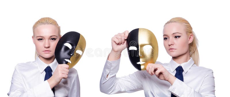 The Woman with Mask in Hypocrisy Concept Stock Photo - Image of ...